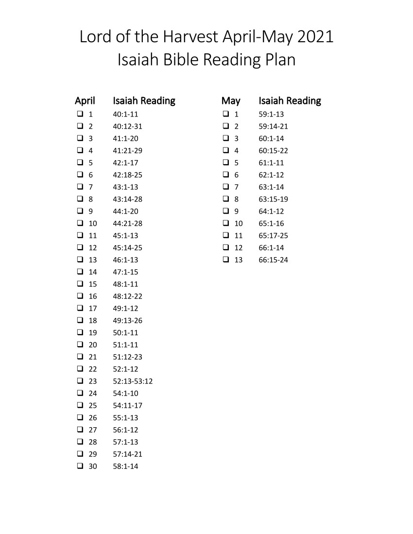 Isaiah 40-66 Reading Plan – Lord of the Harvest Christian Fellowship